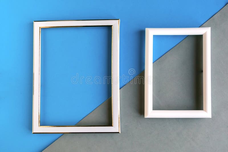 Two Photo Frames on Geometric White and Grey Background Stock Photo ...