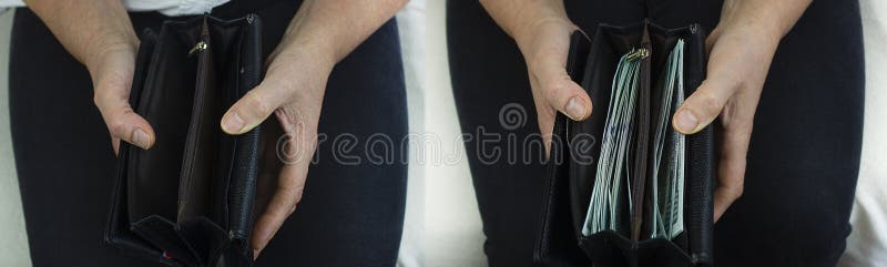 Two Photos with an Empty Wallet and a Wallet Full of Money. the Concept ...