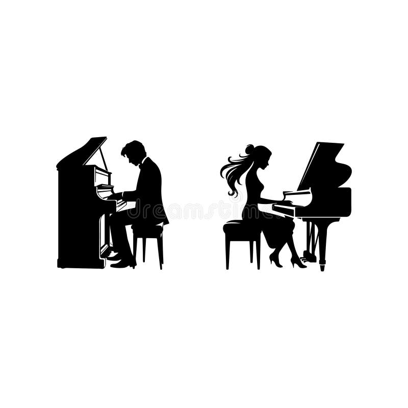 Two pianists silhouettes stock illustration. Illustration of person ...