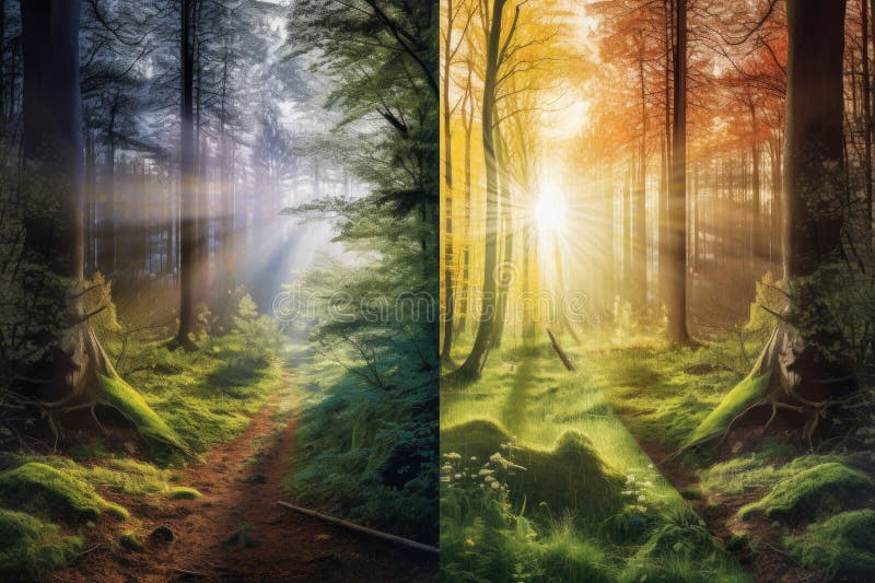 Two Pictures of a Forest with Trees and Grass. AI Generative Image ...