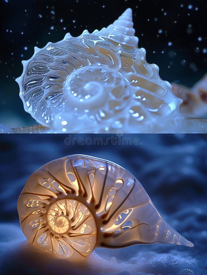 Two Pictures of a Shell and a Shellfish in the Snow Stock Illustration ...