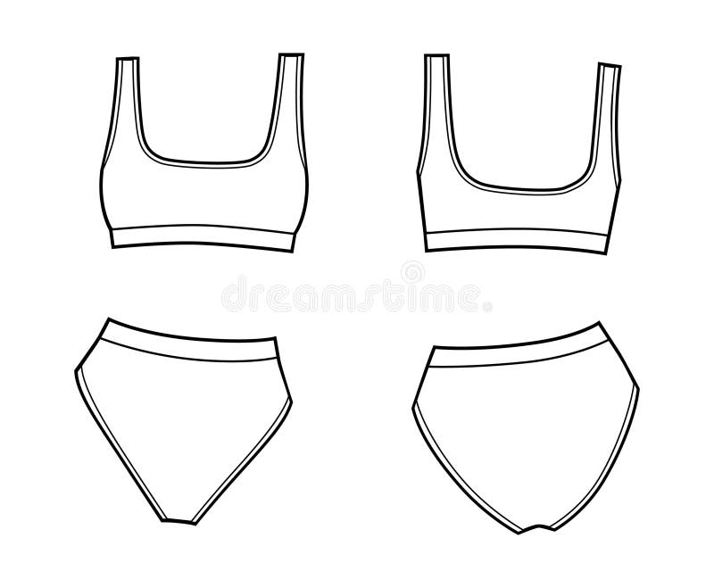 Two Piece Bathing Suit Technical Drawing Template Stock Vector ...