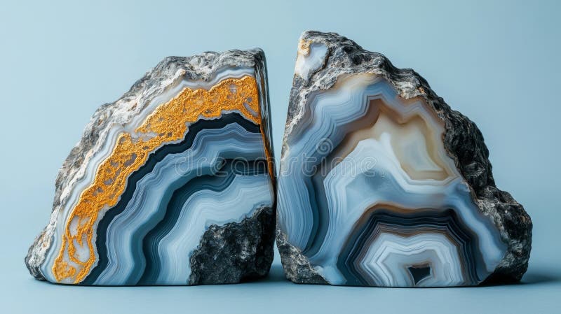 Two Pieces of Black and White Agate Stone Featuring Striking Banded ...