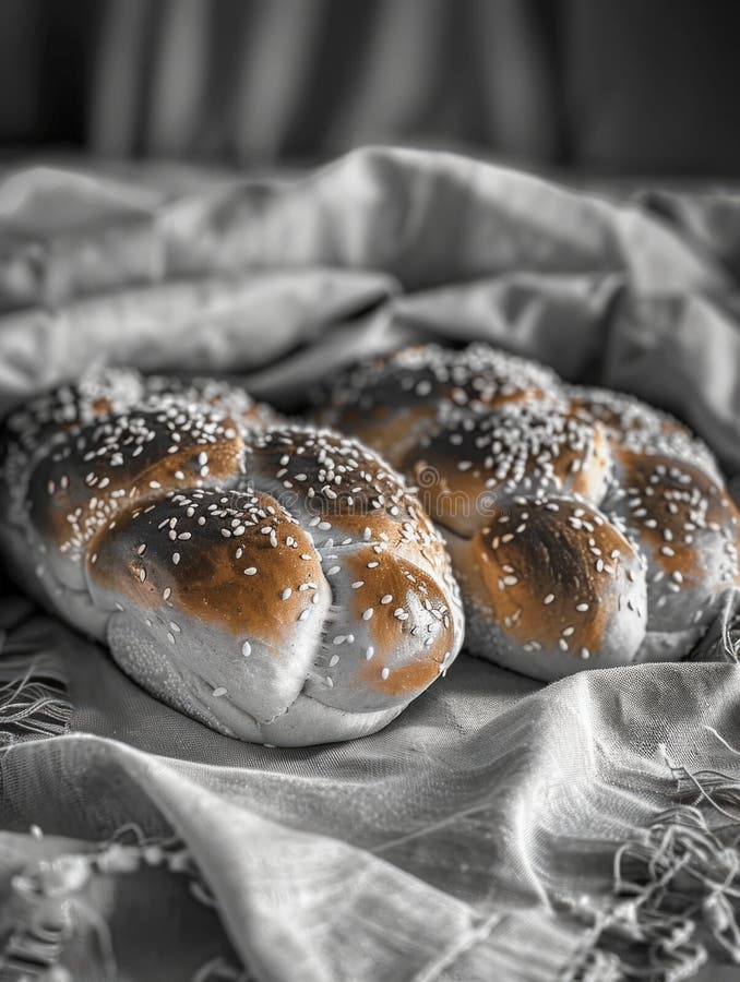 Two Pieces of Bread with Sesame Seeds on Top Stock Photo - Image of ...