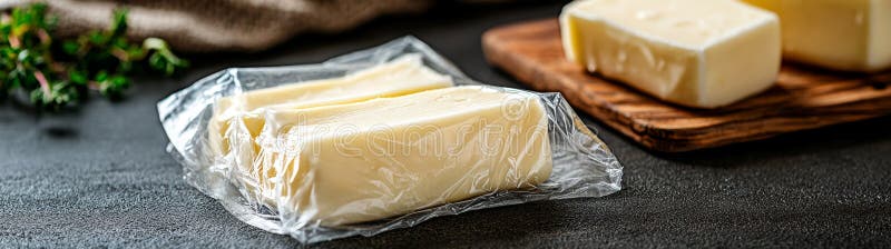 Two Pieces of Butter are Wrapped in Foil and Placed on a Rustic Surface ...