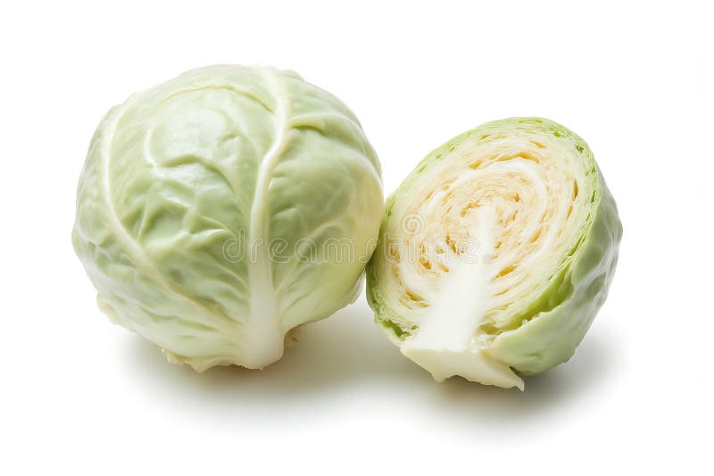 Two Pieces of Cabbage, One Whole and One Cut in Half Stock Image ...