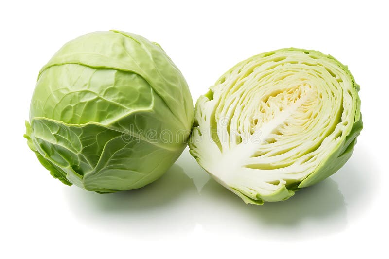 Two Pieces of Cabbage, One Whole and One Cut in Half Stock Image ...