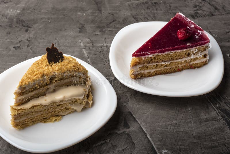 Coffee With Two Pieces Of Honey Cake On Plate Stock Image - Image of ...