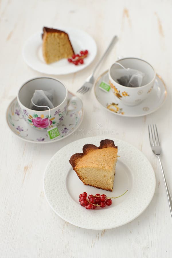 Two Pieces of Cake with Two Cups of Tea Stock Photo - Image of china ...