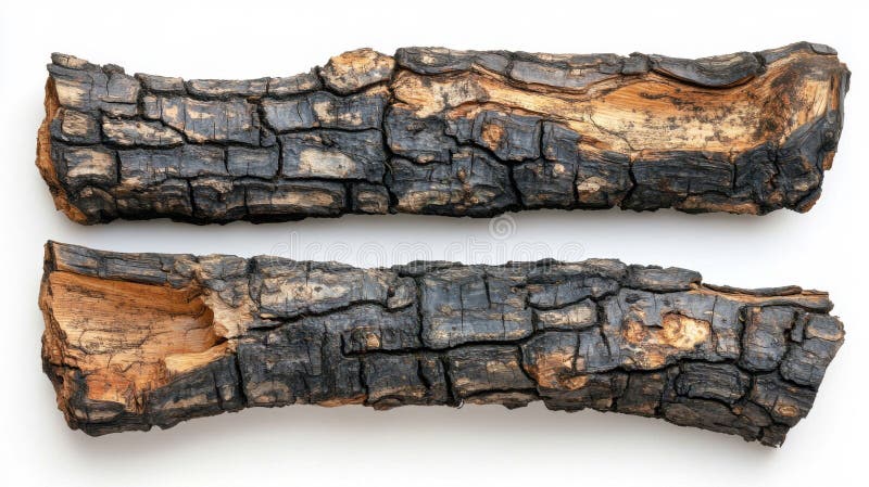 Two Pieces of Charred Wood on White Background Stock Illustration ...