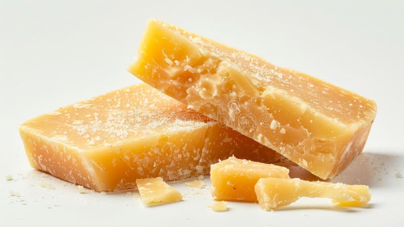 Two Pieces of Cheese are Cut into Small Squares on a White Surface ...
