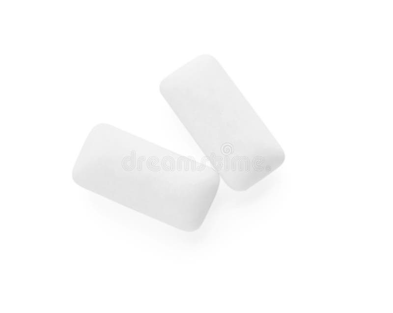 Two Pieces of Chewing Gum on White Background, Top View Stock Photo ...