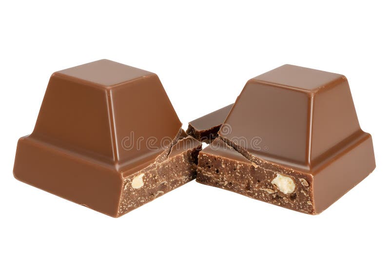Two Pieces of Chocolate Bar Broken Apart on a White Background View ...
