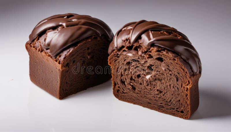 Two Pieces of Chocolate Bread with Chocolate Frosting Stock ...