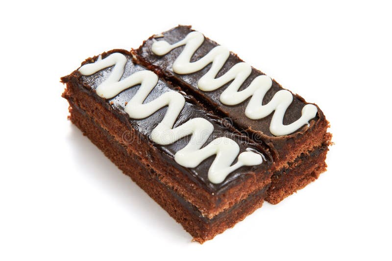 Two Pieces of Chocolate Cake Isolated Stock Image - Image of glaze ...