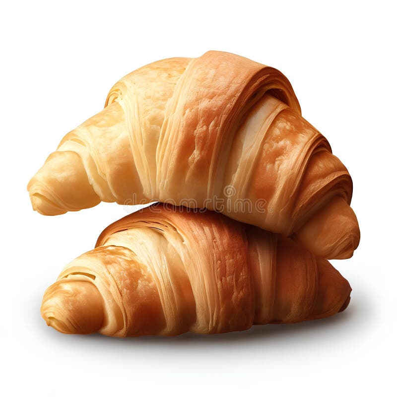 Two Pieces of Croissants in a Stack are Isolated on a White Background ...