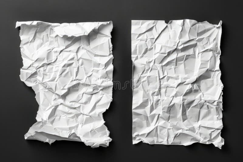 Two Pieces of Crumpled Paper Sit on a Black Surface Stock Photo - Image ...