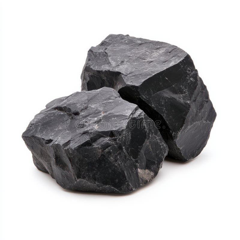 Two Pieces of Dark Basalt Rock on White Background Stock Illustration ...