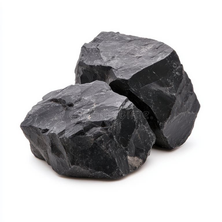 Two Pieces of Dark Basalt Rock on White Background Stock Illustration ...