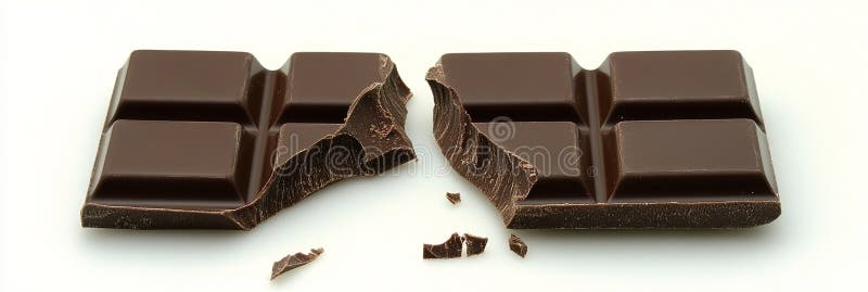 Two Pieces of a Deliciously Rich Dark Chocolate Bar Broken in Half on ...