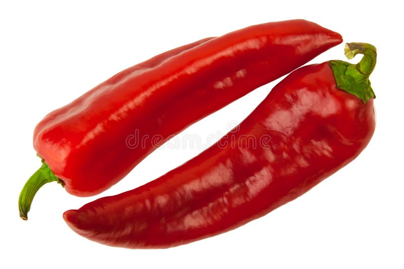 Two Pieces of Fresh Sweet Long Pepper Isolated on a White Background ...