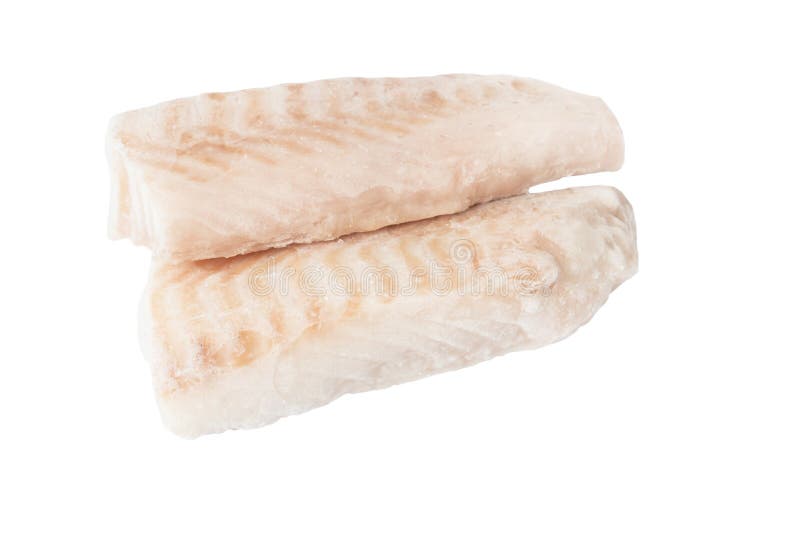 Two Pieces of Frozen Cod Fish Loins, Isolated on White Background Stock ...