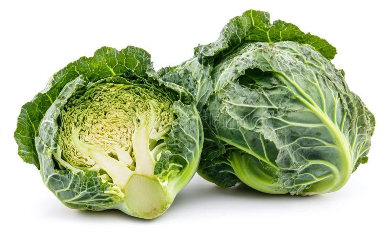 Two Pieces Green Cabbage One Piece Cut Half Stock Photos - Free ...