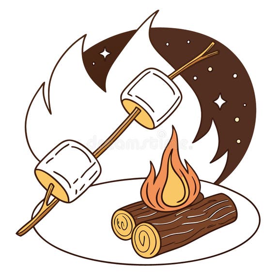 Two Pieces of Grilled Marshmallow Sweets on Stick Over Camp Fire Stock ...