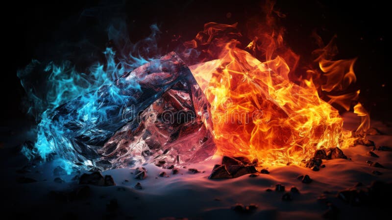 Two Pieces of Ice and Fire are Shown in the Dark, AI Stock Photo ...