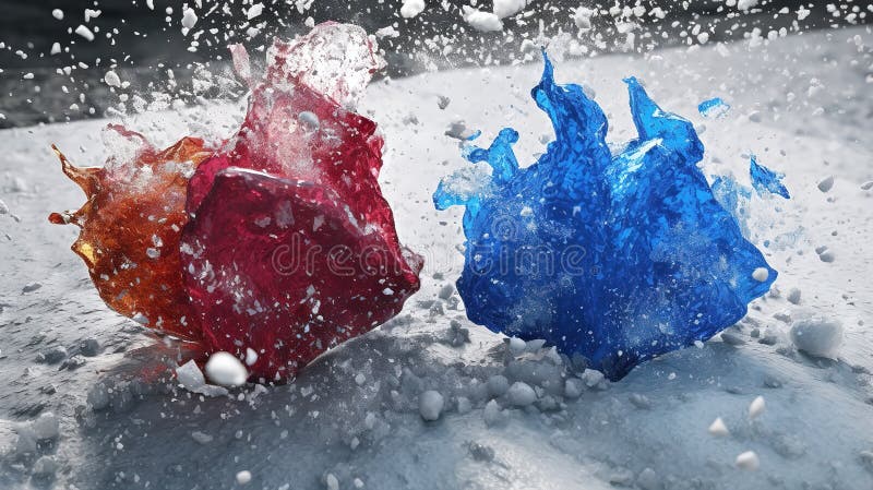 Two Pieces of Ice in Red and Blue, Ai Generated Image Stock ...