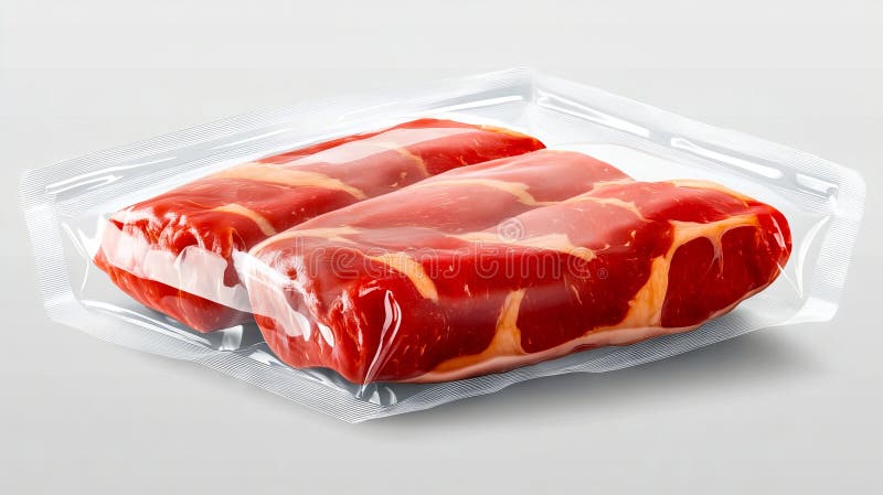 Two Pieces of Meat Wrapped in Plastic Wrap on a White Background Stock ...