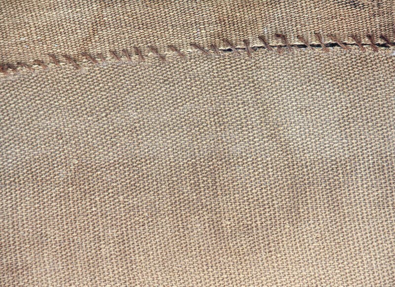 Two Pieces of Old Burlap Sewn Together with Thread. Horizontal Backdrop ...