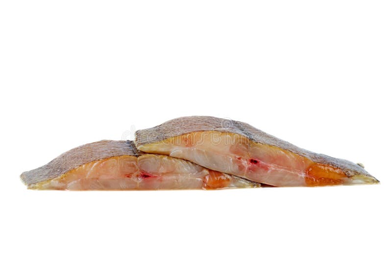 Two Pieces of Raw Flatfish with Caviar on a White Stock Image - Image ...