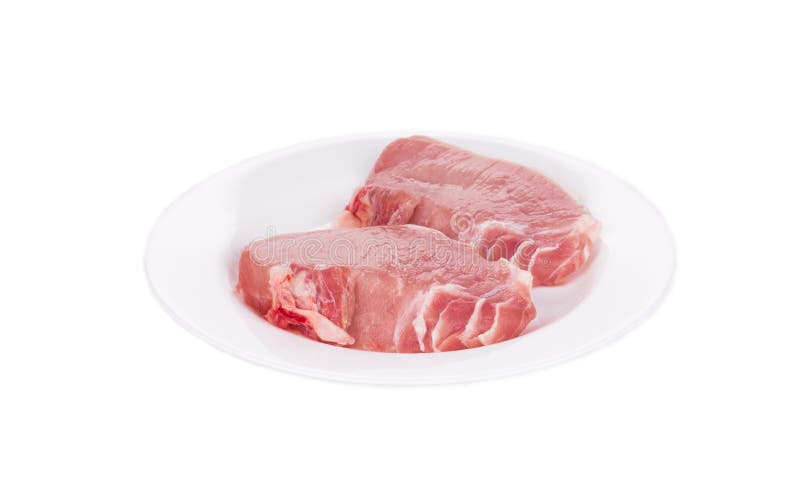 Two Pieces of Raw Meat in Plate. Stock Photo - Image of chop, pieces ...