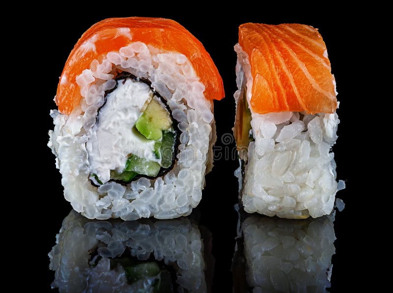 Two Pieces of Rolls Philadelphia Stock Photo - Image of delicious ...