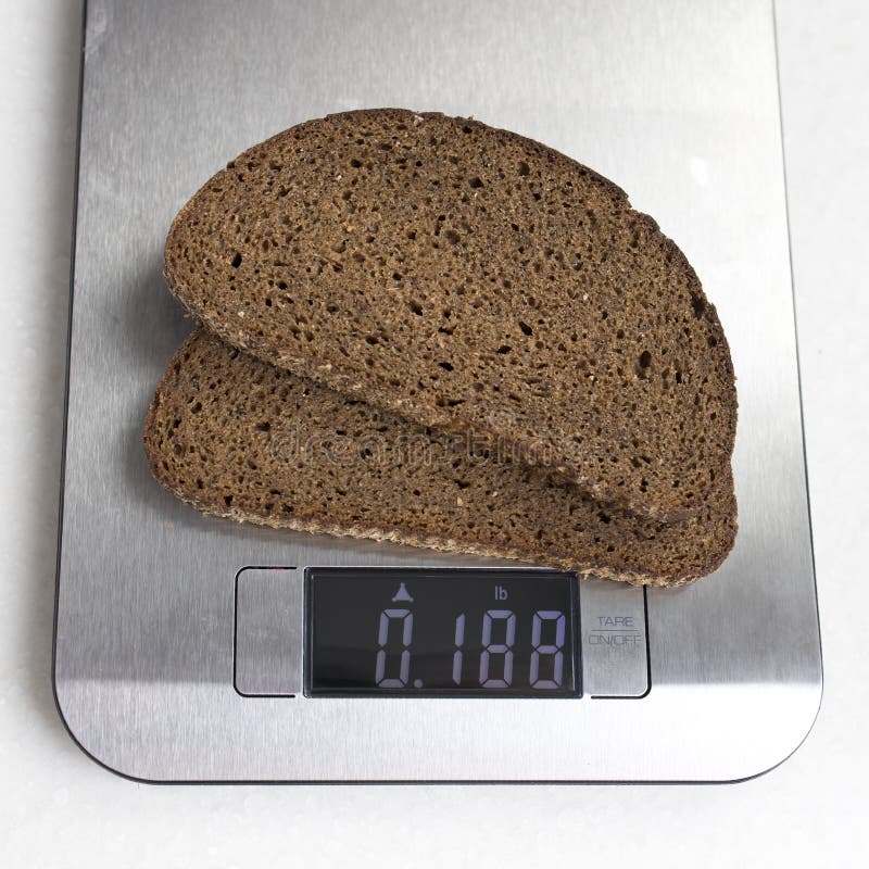Two Pieces of Rye Bread are Weighed on a Kitchen Scale Stock Image ...