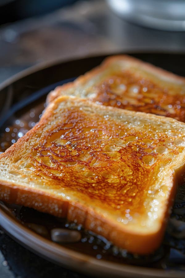Two Pieces of Toast on a Frying Pan, Ideal for Breakfast Concept Stock ...