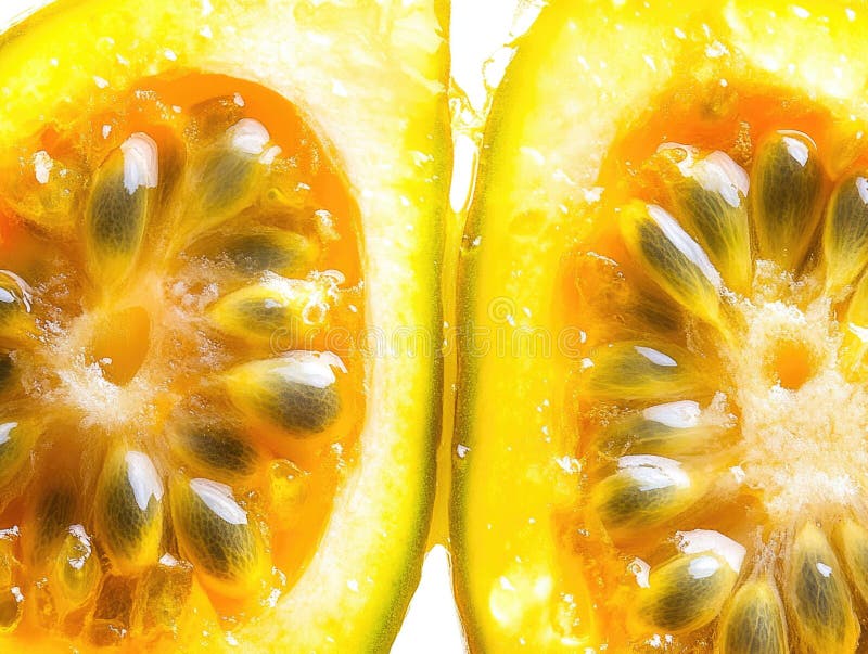 Two Pieces of a Yellow Fruit with a Lot of Seeds Stock Image - Image of ...