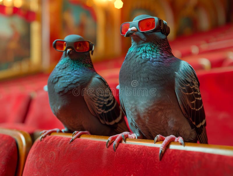 Two Pigeons Sitting on the Red Chairs and Watching the Show Stock Photo ...
