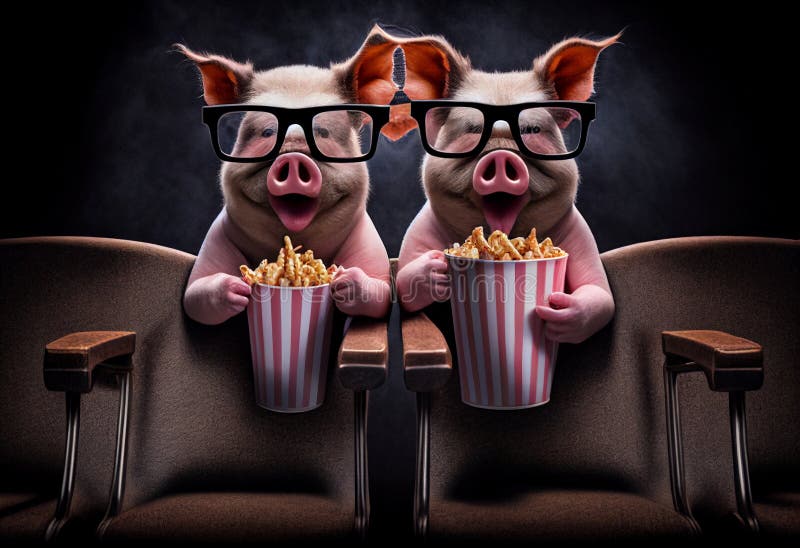 Two Piggies Sitting in a Movie Theater. AI Generated Stock Photo ...