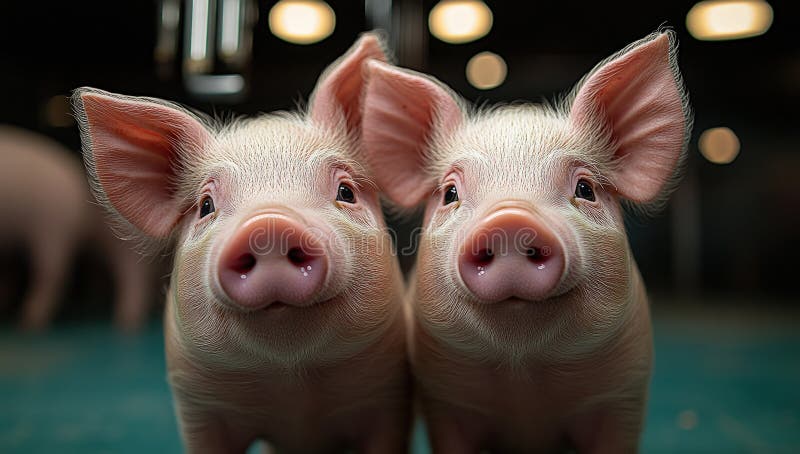 Two Piglets with Different Colorations Looking at the Camera Stock ...