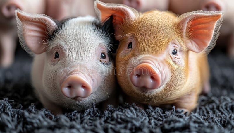 Two Piglets with Different Colorations Looking at the Camera Stock ...