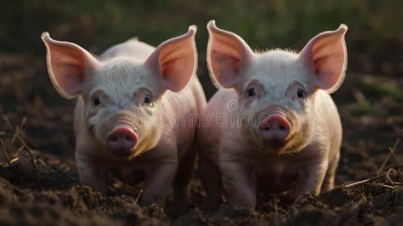 Two Piglets Standing in the Field Stock Illustration - Illustration of ...