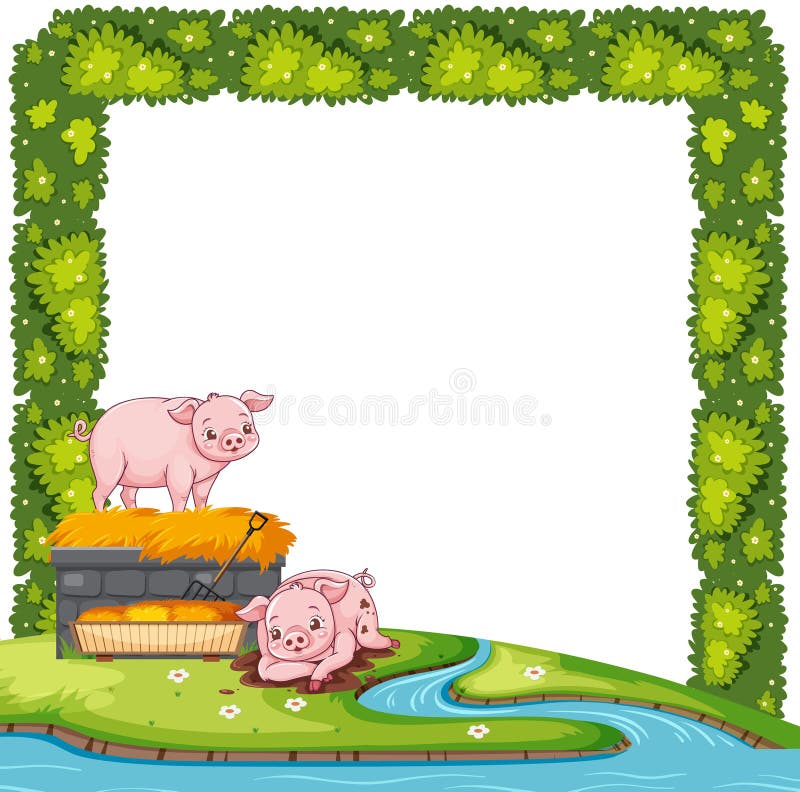 Two pigs playing near stock vector. Illustration of rural - 330874482