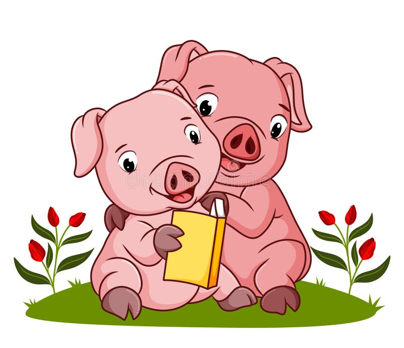 The Two Pigs are Reading a Book Stock Vector - Illustration of barn ...