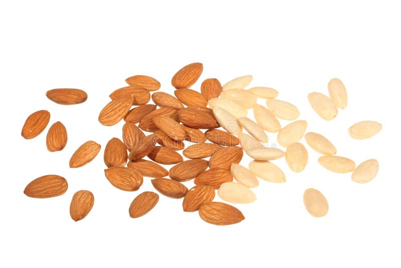 Two Piles of Almonds Isolated Stock Photo - Image of almonds, brown ...