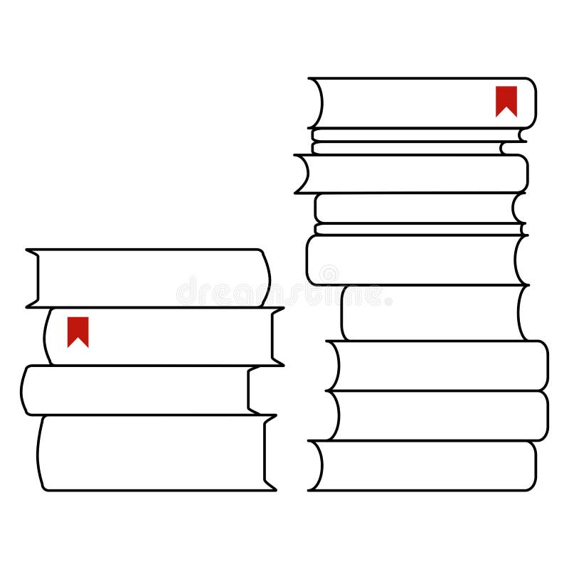 Two Piles of Books with Bookmarks. Line Drawing Illustration Stock ...
