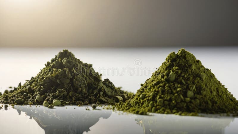 Two Piles of Bright Green Powder with Fine Texture on a Smooth White ...