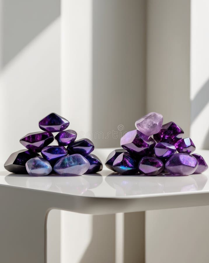 Two Piles of Purple Crystals Sit on the Table Next To Each Other. Stock ...