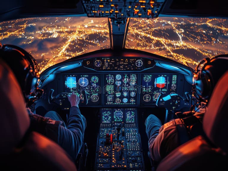 Two Pilots in Cockpit, Teamwork, Communication, Navigating through ...